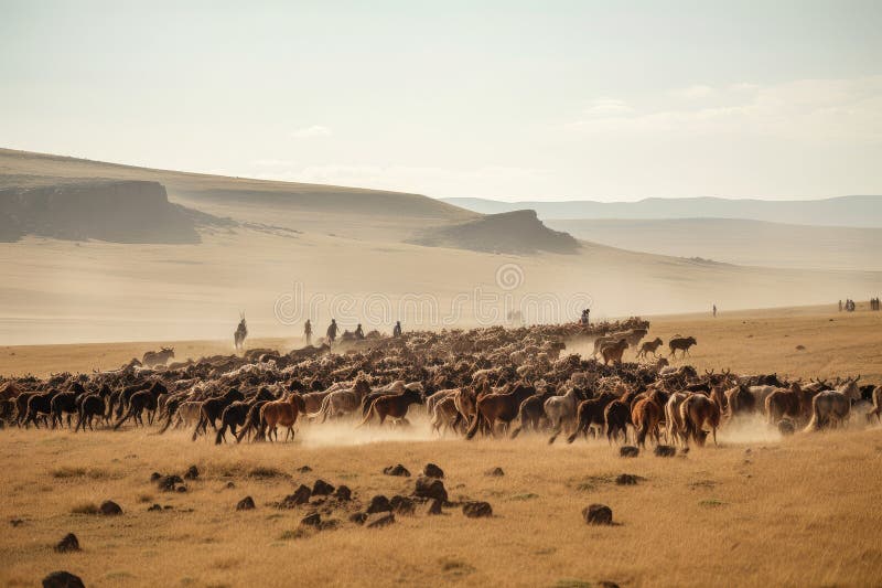 Nomadic Tribe Moving with Their Herds on the Open Plains Stock Photo ...