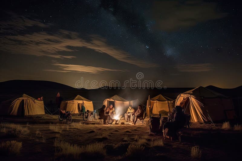 Nomadic Tribe Stopping for the Night, Setting Up Camp Under Starry Sky ...