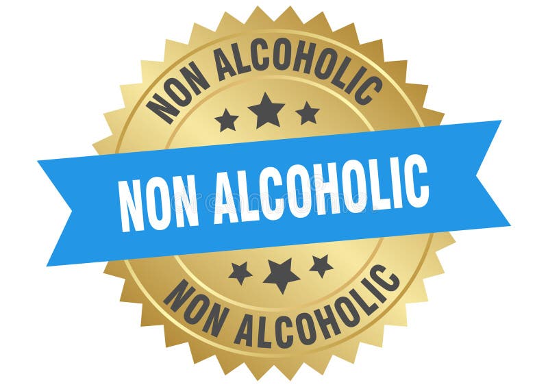Non Alcoholic. Non Alcoholic Round Blue and Gold Label Isolated on ...