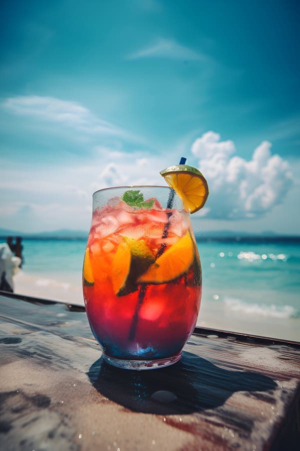 Non-alcoholic Summer Cocktail on a Summer Beach. Summer Refreshing ...