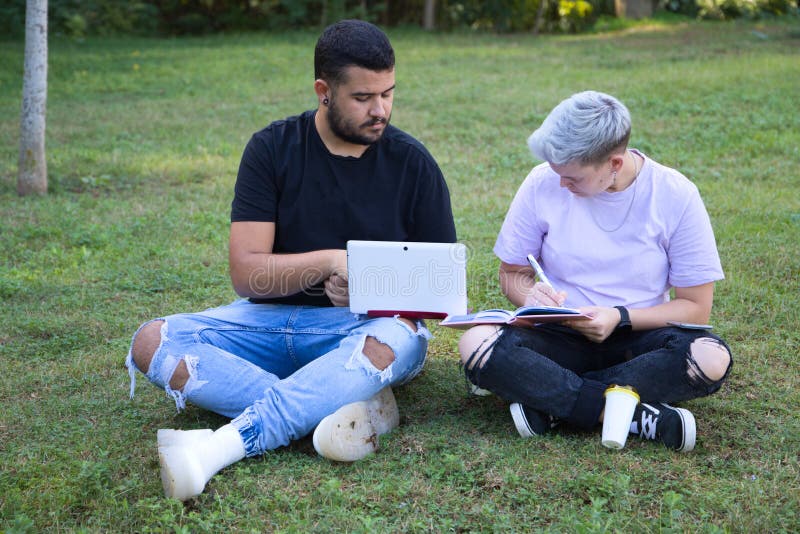 Non-binary Gender Person and Gay Man are with Laptop and Drinking ...