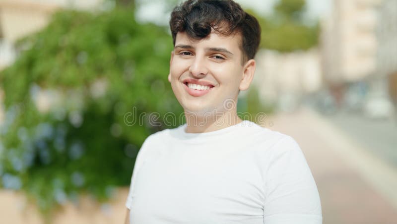 Non Binary Man Smiling Confident Standing at Park Stock Photo - Image ...