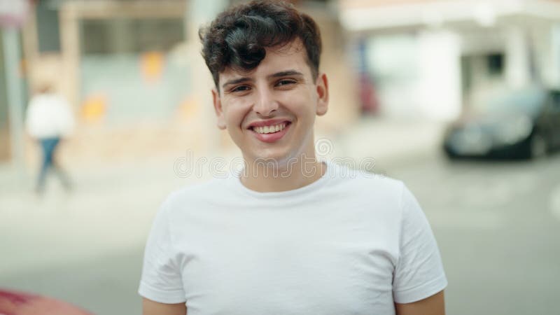Non Binary Man Smiling Confident Standing at Street Stock Footage ...