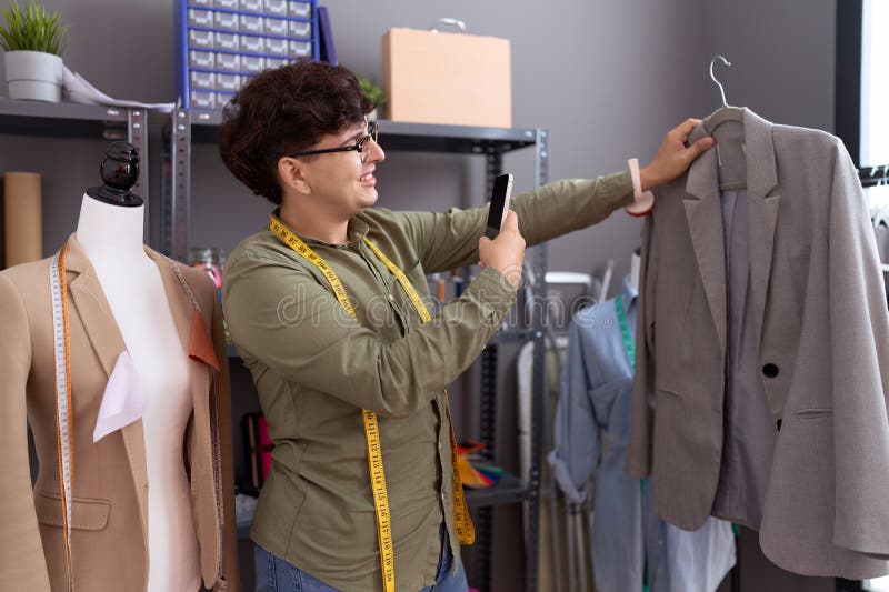 Non Binary Man Tailor Make Photo by Smartphone To Jacket at Atelier ...