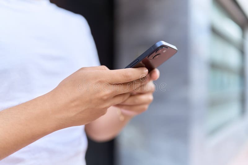 Non Binary Man Using Smartphone at Street Stock Image - Image of adult ...