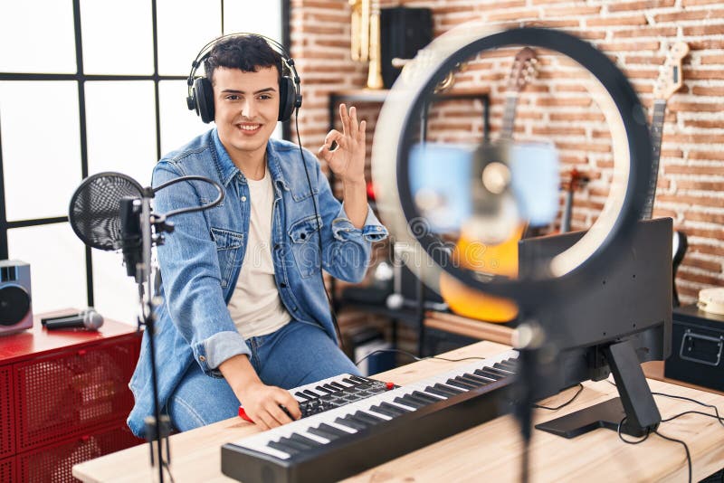 Non Binary Person Doing Online Music Tutorial Doing Ok Sign with ...