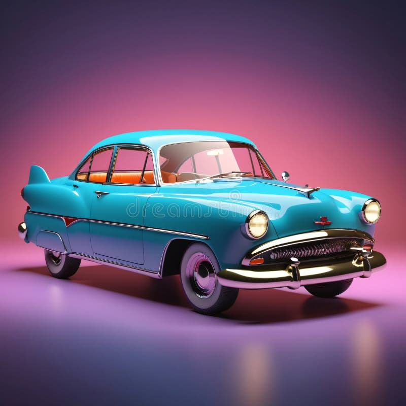 Non Branded Vintage Car Front View, 3d Illustration Stock Illustration ...