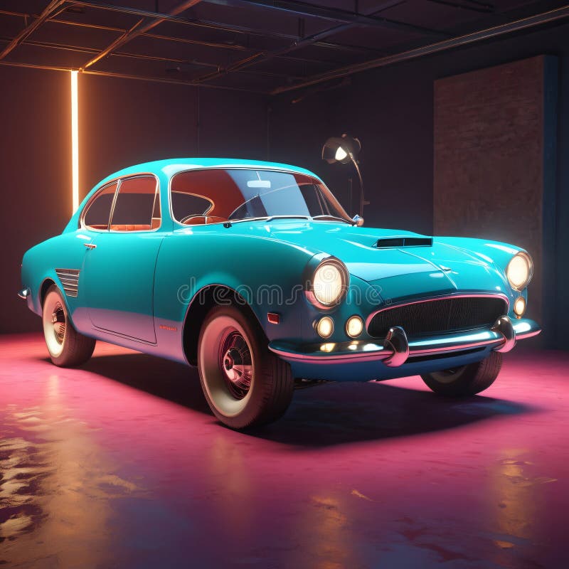 Non Branded Vintage Car Front View, 3d Illustration Stock Illustration ...