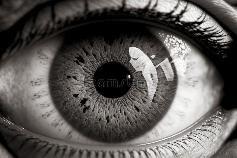 Non-color Image of Human Eye with Open Straight Gaze Stock Illustration ...