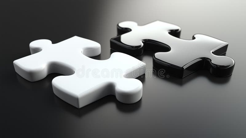 Non-compatible Black and White Puzzle Pieces Arranged on a Smooth ...