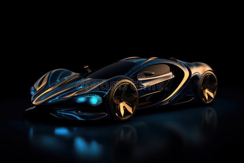 Non-existent Car of the Future with Streamlined Shapes Made of Gold and ...