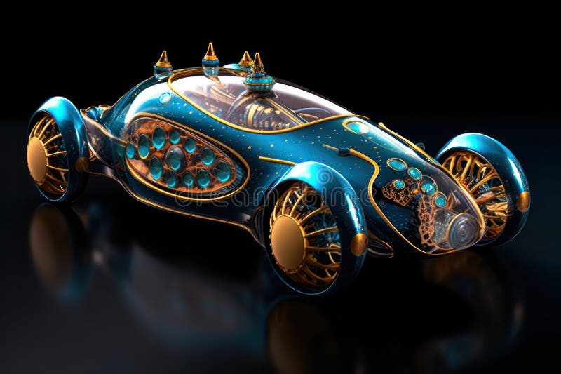 Non-existent Car of the Future with Streamlined Shapes Made of Gold and ...