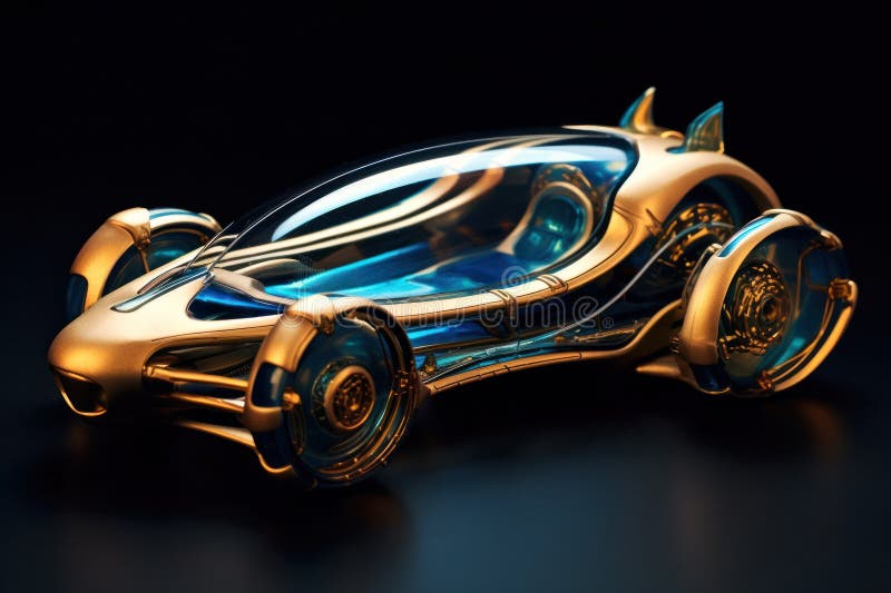 Non-existent Car of the Future with Streamlined Shapes Made of Gold and ...