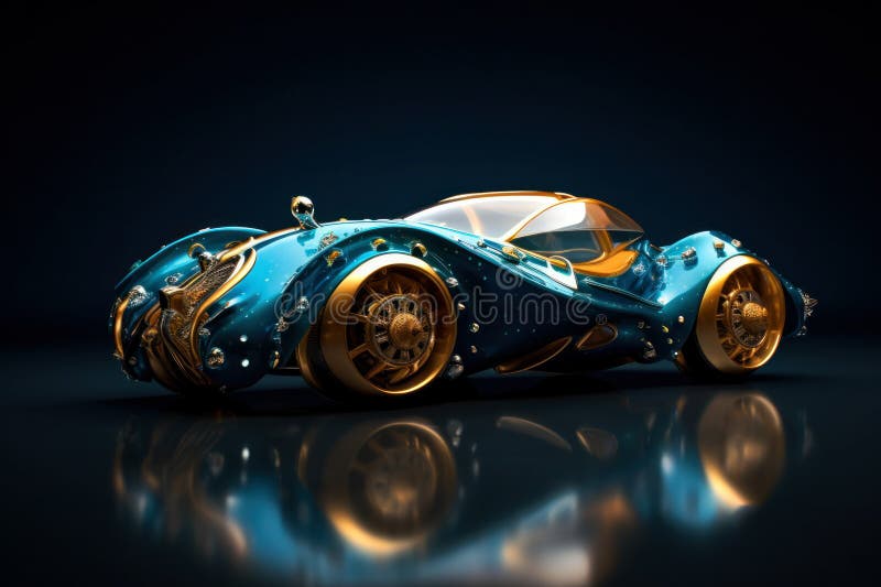 Non-existent Car of the Future with Streamlined Shapes Made of Gold and ...
