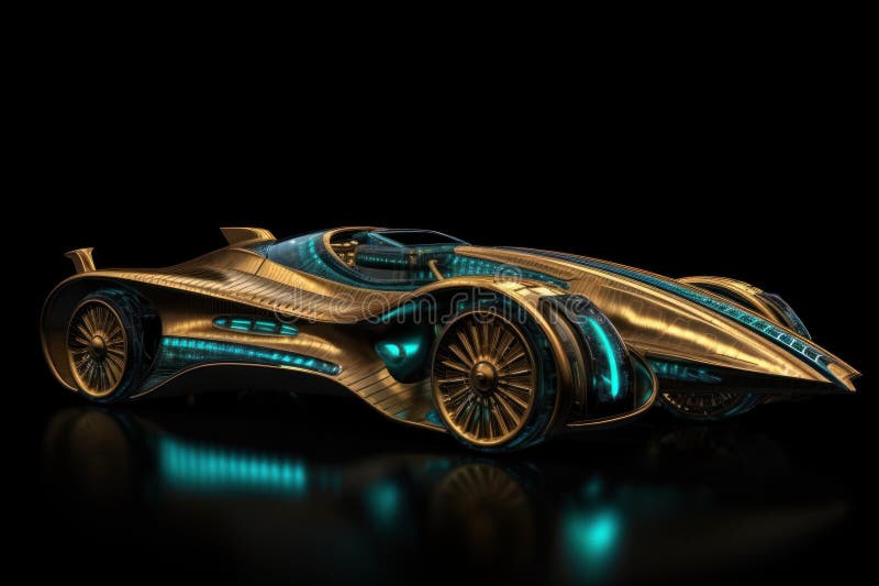 Non-existent Car of the Future with Streamlined Shapes Made of Gold and ...
