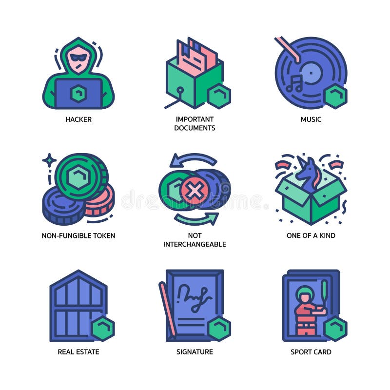 Non-Fungible Token Icon Set Stock Vector - Illustration of finance ...