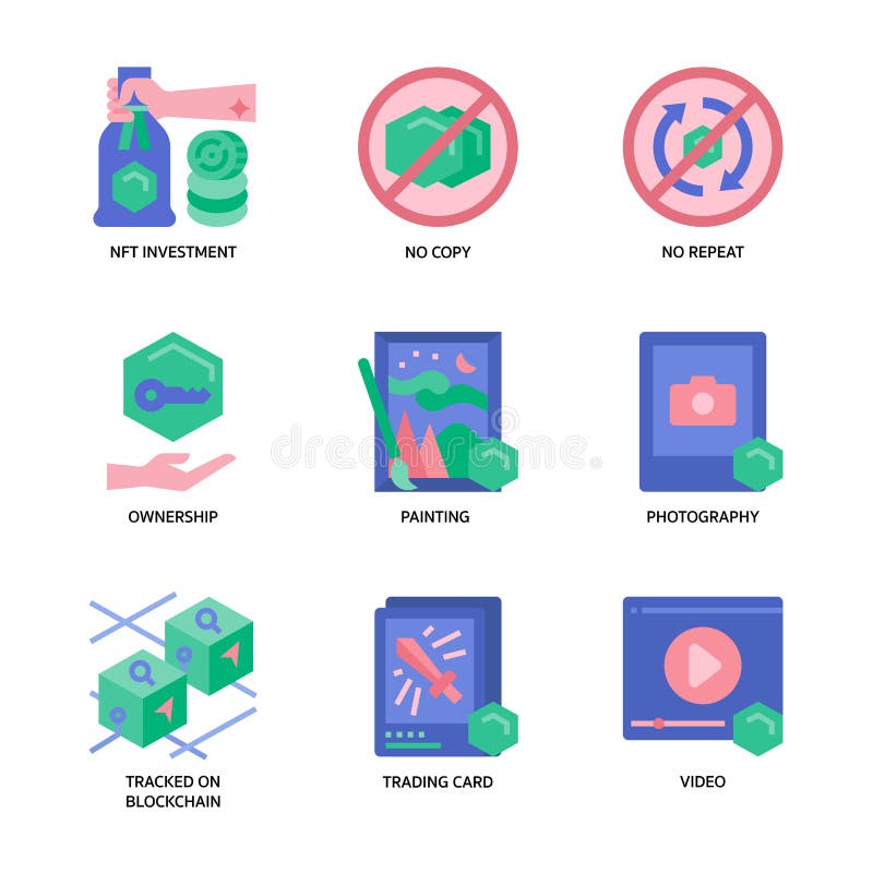 Non-Fungible Token Icon Set Stock Vector - Illustration of digital ...