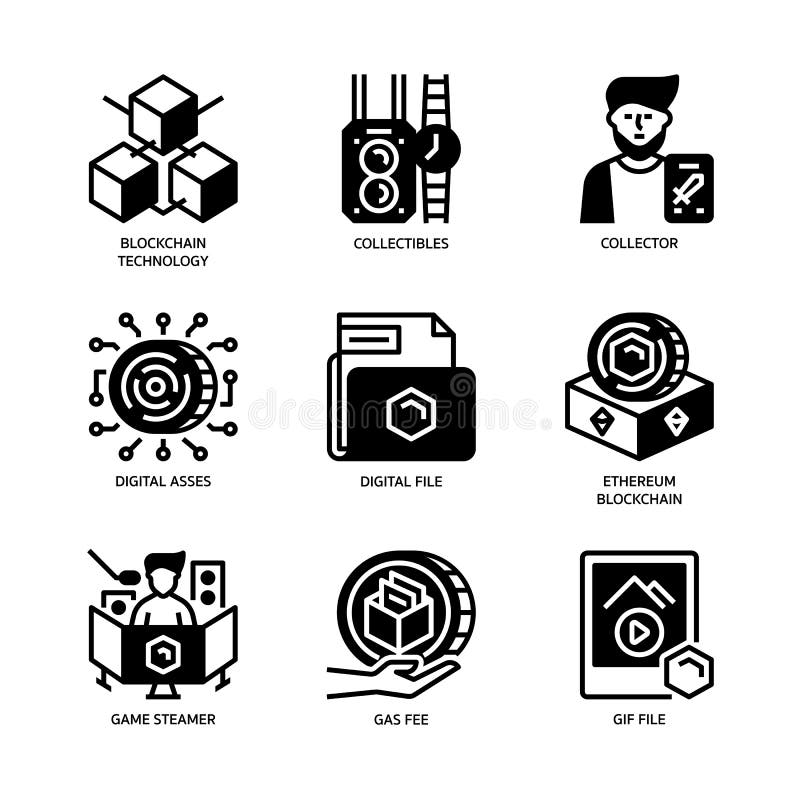 Non-Fungible Token Icon Set Stock Vector - Illustration of assets ...