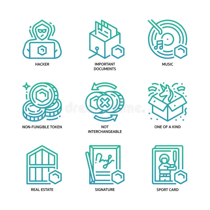 Non-Fungible Token Icon Set Stock Vector - Illustration of finance ...
