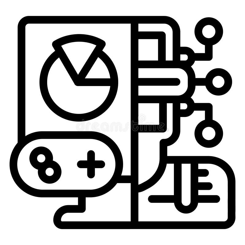 Non Player Character Bot with Game Joystick Line Icon, Neural Network Concept. Vector Graphics ...