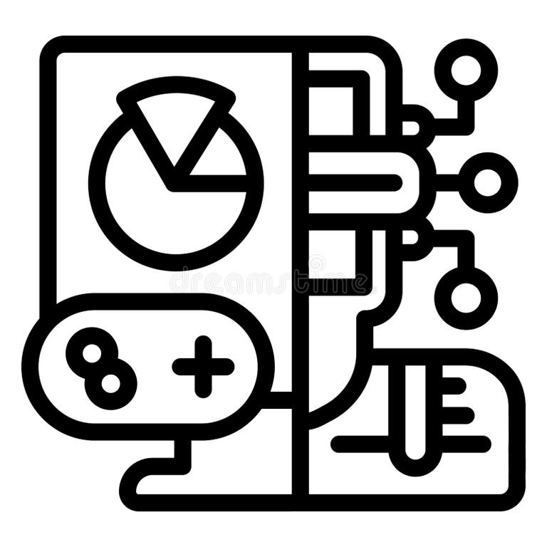 Non Player Character Bot with Game Joystick Line Icon, Neural Network Concept. Vector Graphics ...
