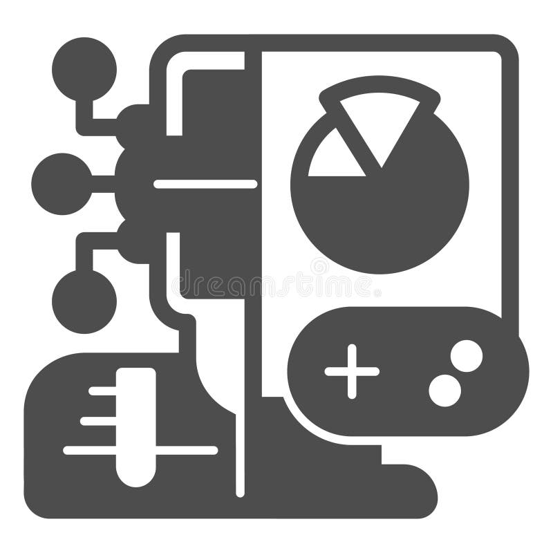 Non Player Character Bot with Game Joystick Solid Icon, Neural Network Concept. Vector Graphics ...