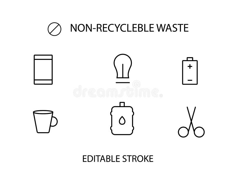 Non Recyclable Garbage Collection Outline Icon. Trash Sorting Stock ...