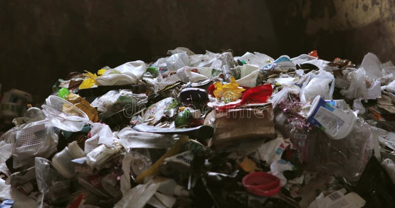 Plastic Garbage Falling in Container To Transportation and Waste ...