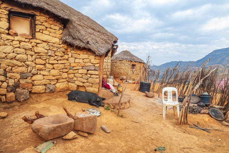 Lesotho Traditional House - Basotho Hut Stock Photo - Image of poverty ...