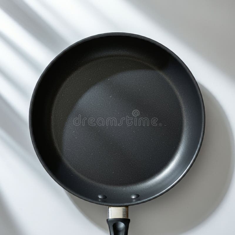 A Non-stick Frying Pan with a Black Handle is Placed on a Light Surface ...