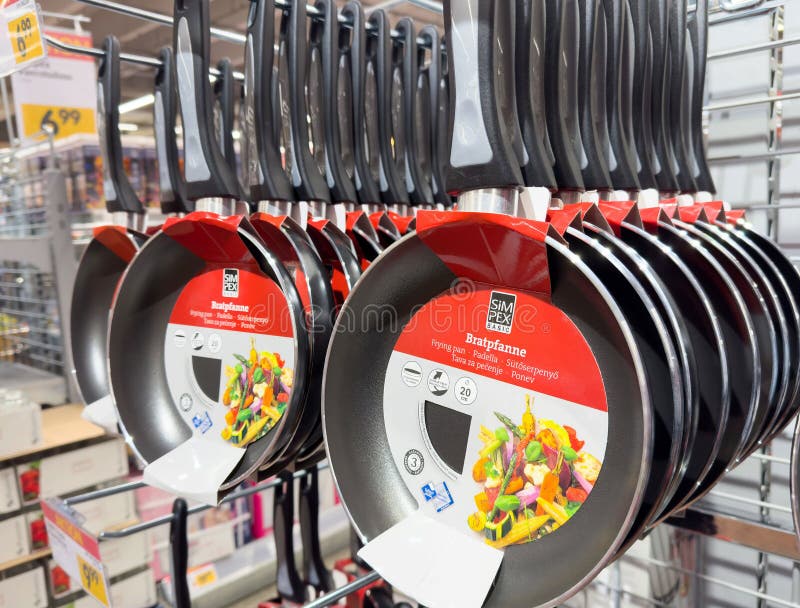 Non-stick Frying Pans Displayed in Kitchenware Aisle at Store Editorial ...