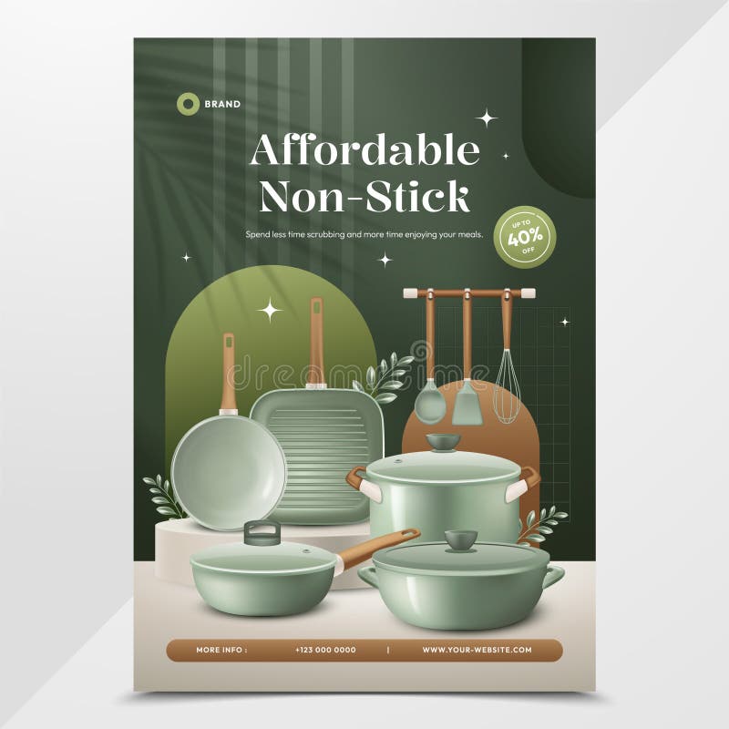 Non Stick Kitchen Utensils Realistic Poster Stock Vector - Illustration ...