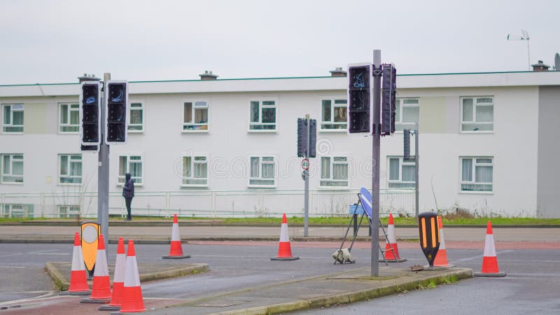 A Non-working Traffic Light at an Urban Intersection on a Cloudy Day ...