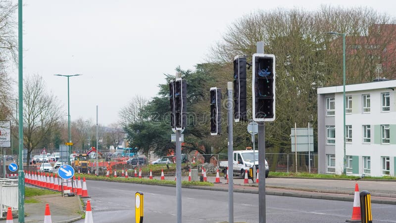 A Non-working Traffic Light at an Urban Intersection on a Cloudy Day ...