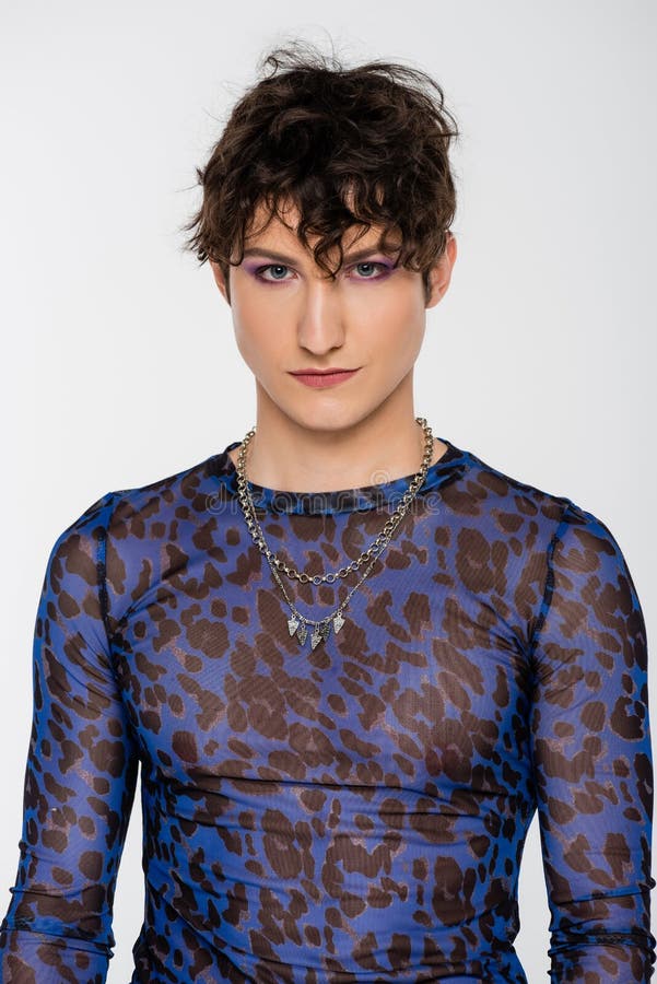 Nonbinary Model with Wavy Hair and Stock Photo - Image of makeup ...