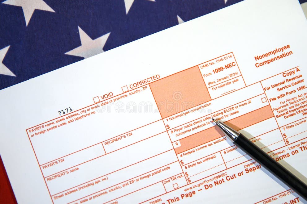 Nonemployee Compensation Form 1099-NEC with USA Flag in the Backdrop ...