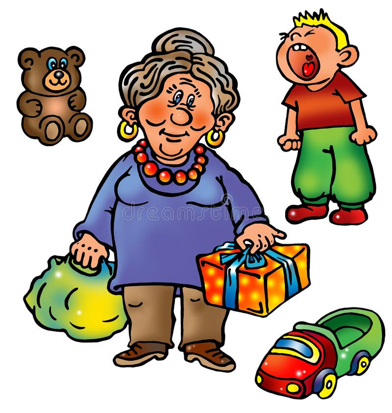 Bambino Che Parla Emotivamente Con La Nonna E L'illustrazione Di Un ...