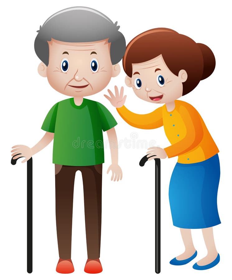 Nonno E Nonna Con Il Bastone Da Passeggio Illustrazione Vettoriale ...