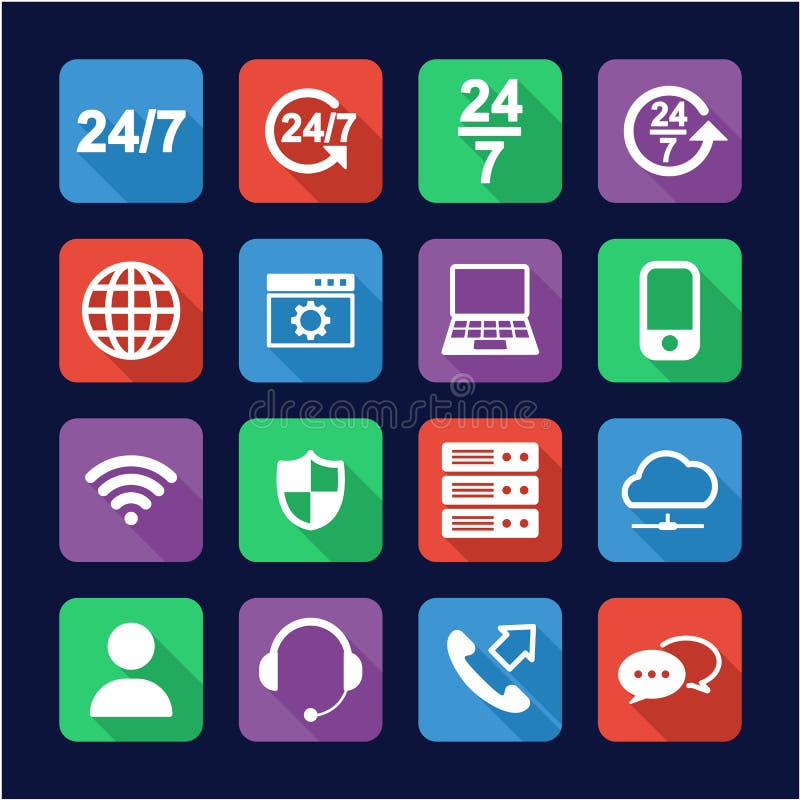 Nonstop Service or 247 Service Icons Flat Design Stock Vector ...