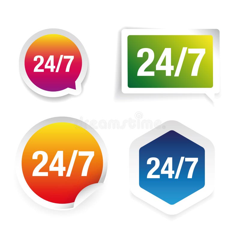 Nonstop Support Label Set Colorful Stock Vector - Illustration of time ...