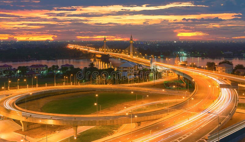 Nonthaburi Bridge in Bangkok Thailand. Stock Photo - Image of road ...