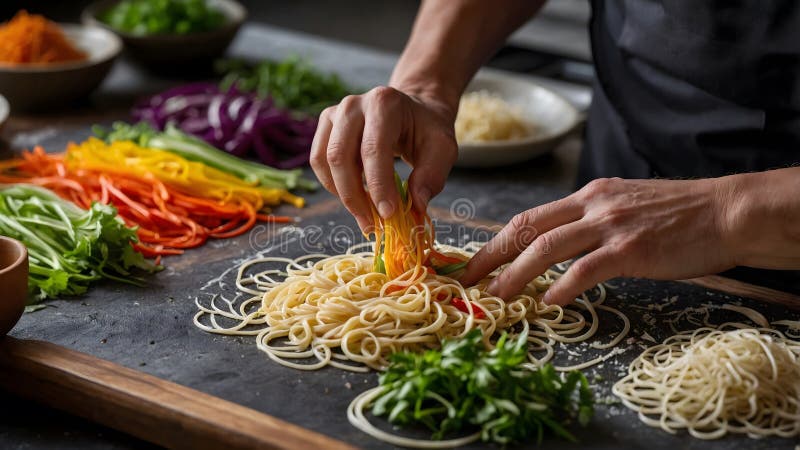 Culinary Creativity: a Chef S Intricate Noodle Art with Vibrant Pasta ...