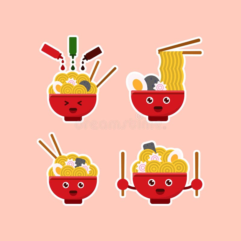 Noodle Character Sticker Icon, Logo, and Illustration Stock Vector ...