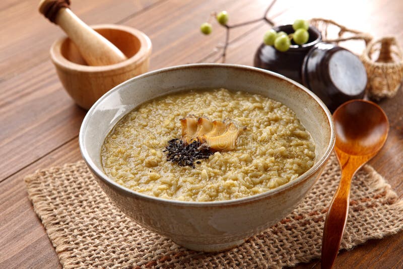Noodle of Jeonbokjuk in Bowl with Ginger on the Table Stock Image ...