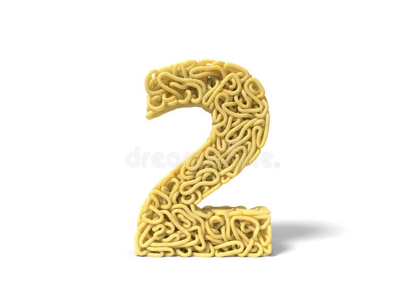 Noodle in Shape of Number 2. Curly Spaghetti for Cooking. 3d ...