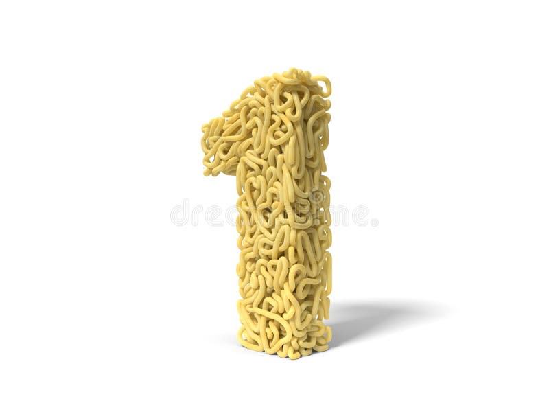Noodle in Shape of Number 1. Curly Spaghetti for Cooking. 3d ...