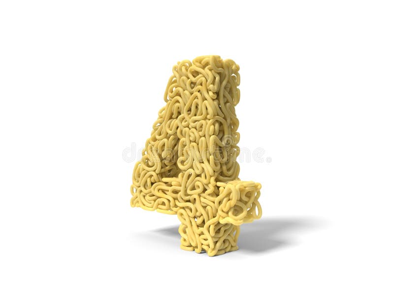 Noodle in Shape of Number 4. Curly Spaghetti for Cooking. 3d ...