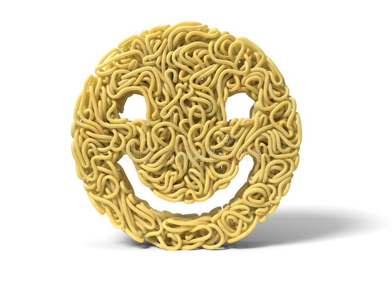 Noodle in Shape of Smiley Face. Curly Spaghetti for Cooking. 3d ...