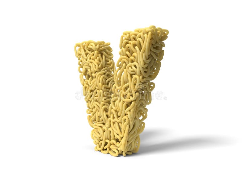 Noodle in Shape of V Letter. Curly Spaghetti for Cooking. 3d ...