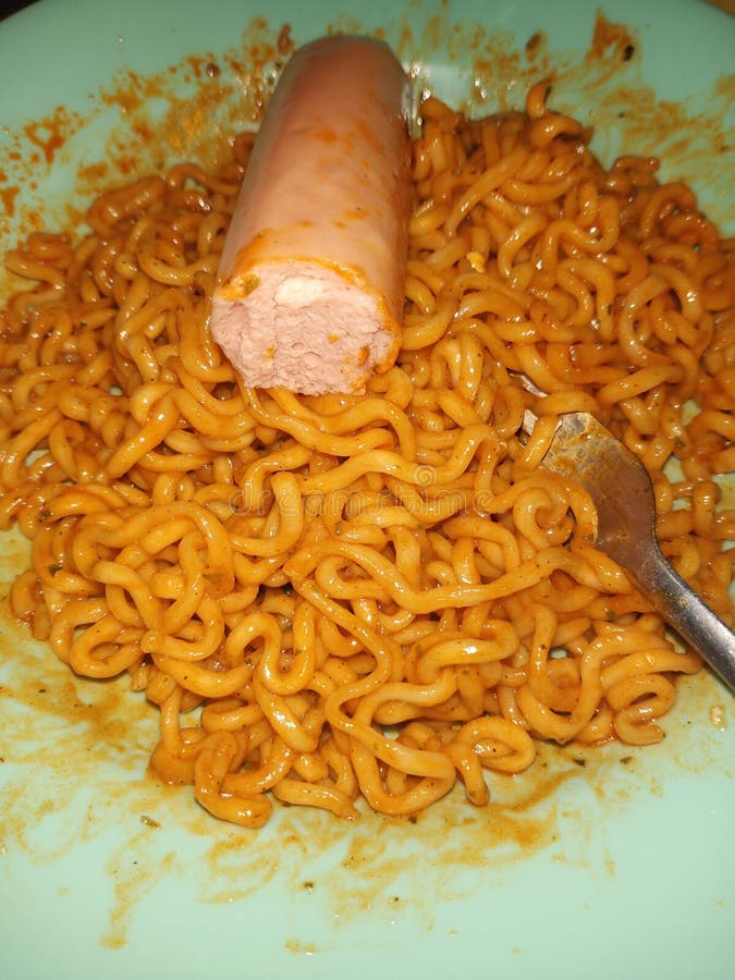Noodle Sosis Spicy Hot Red Lezzat Delicious Stock Photo - Image of ...